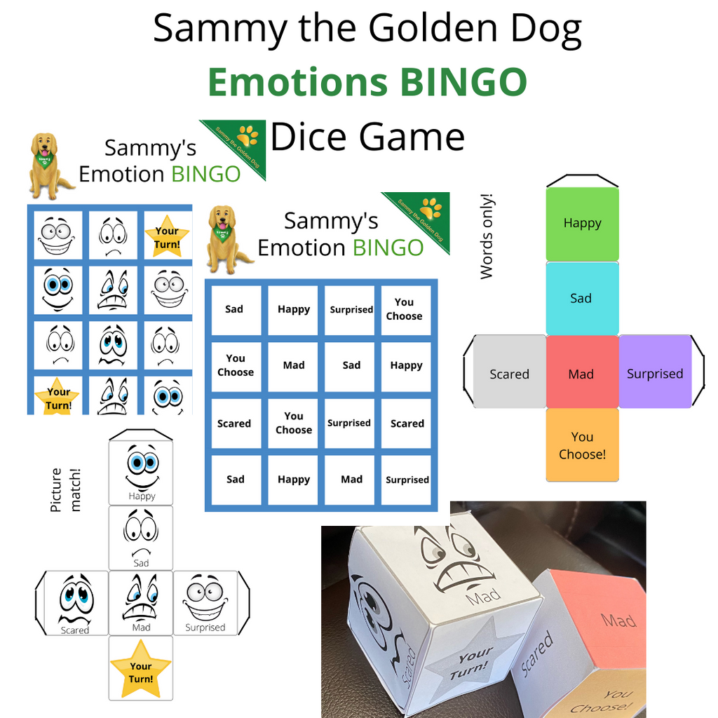 Sammy the Golden Dog Emotions BINGO Dice Game – JDEducational